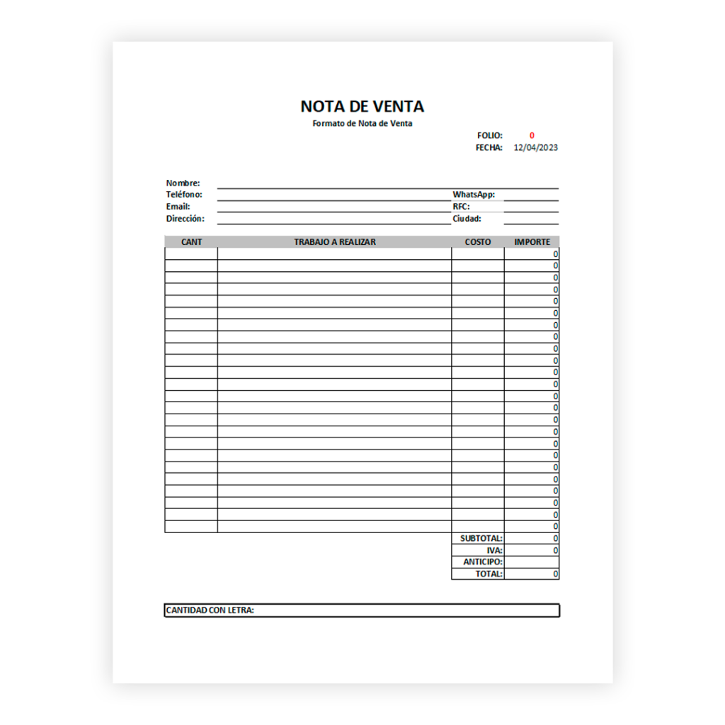 Plantilla de Nota de Venta en Excel | didocu
