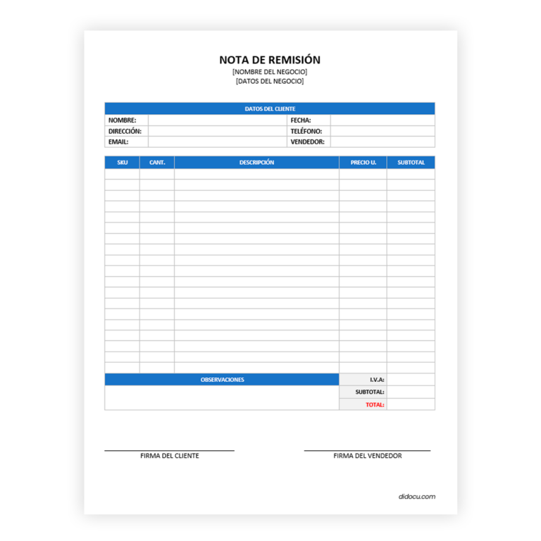 Nota de Remisión en Word | didocu
