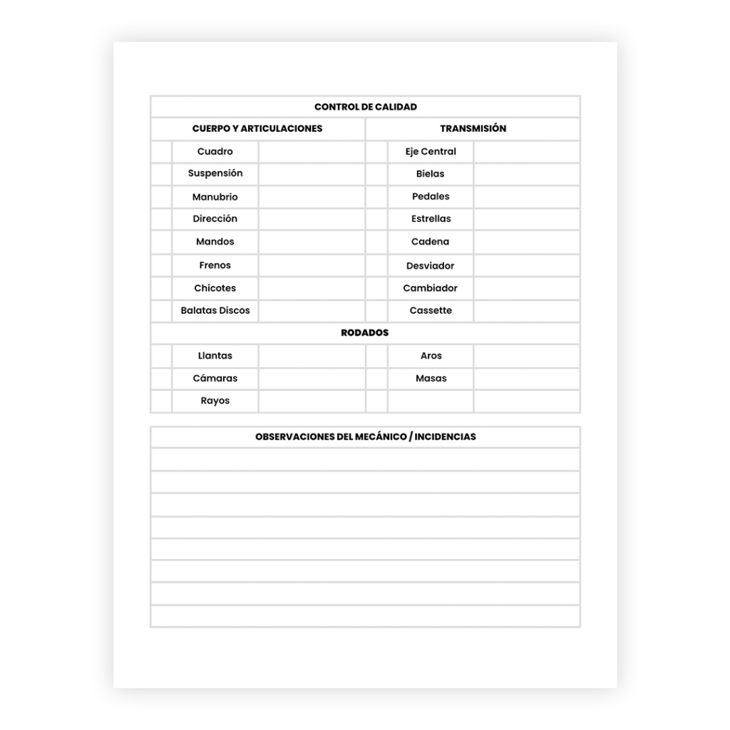 Formato de Reparación de Bicicletas en PDF | didocu