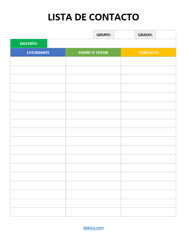 Plantilla de Lista de Contacto de Padres de Familia en Word [GRATIS]