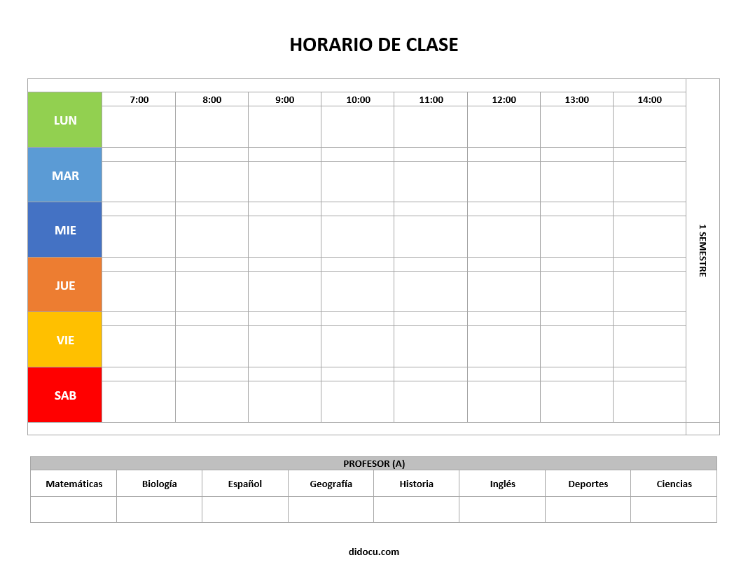 Horario de Clase Editable para Primaria Secundaria y Preparatoria | didocu