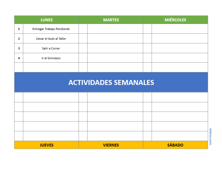 Plantilla de Actividades Semanales en Word [GRATIS] | didocu