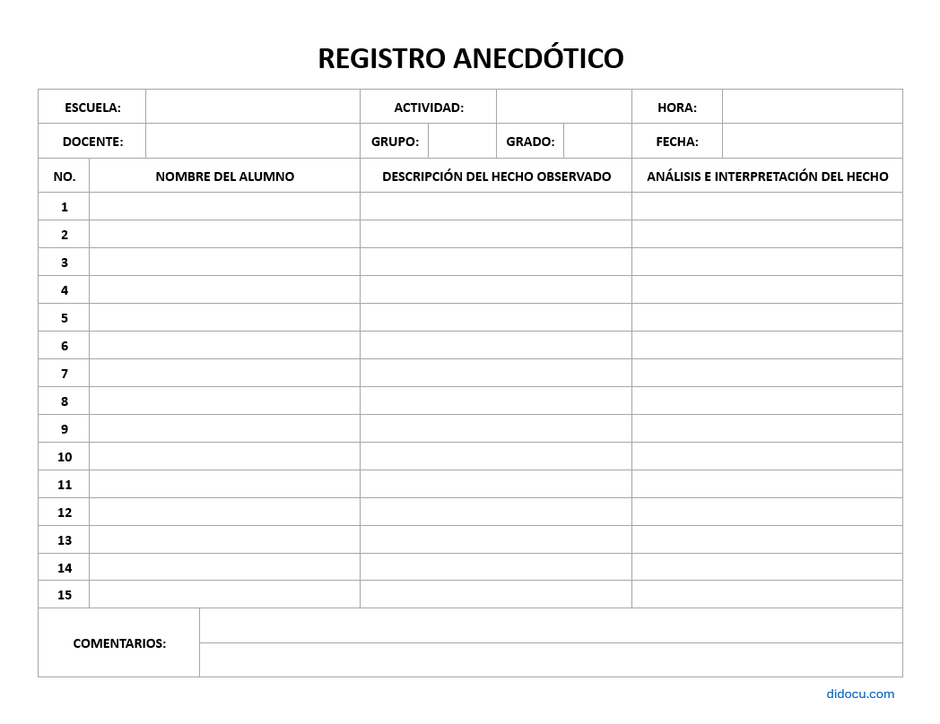 Plantilla de Registro Anecdótico Grupal en Word [GRATIS] | didocu
