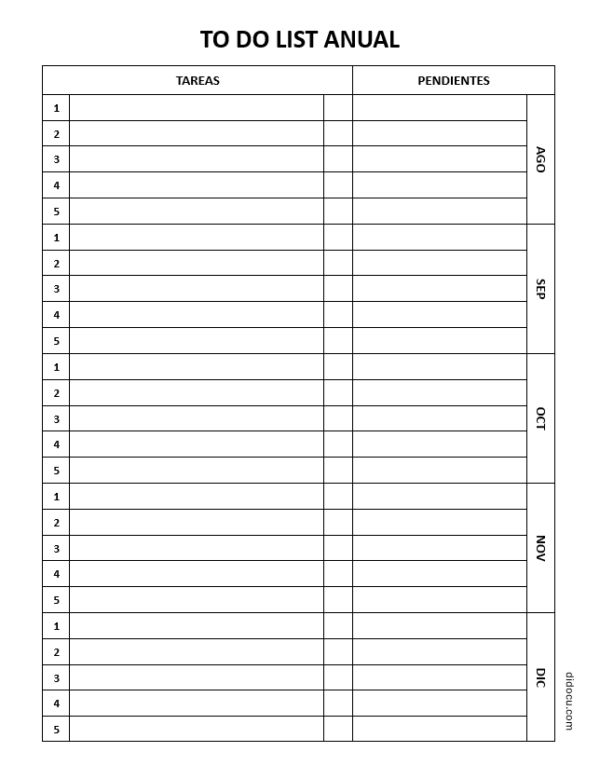 Plantilla de To do List Anual en Word [GRATIS] | didocu