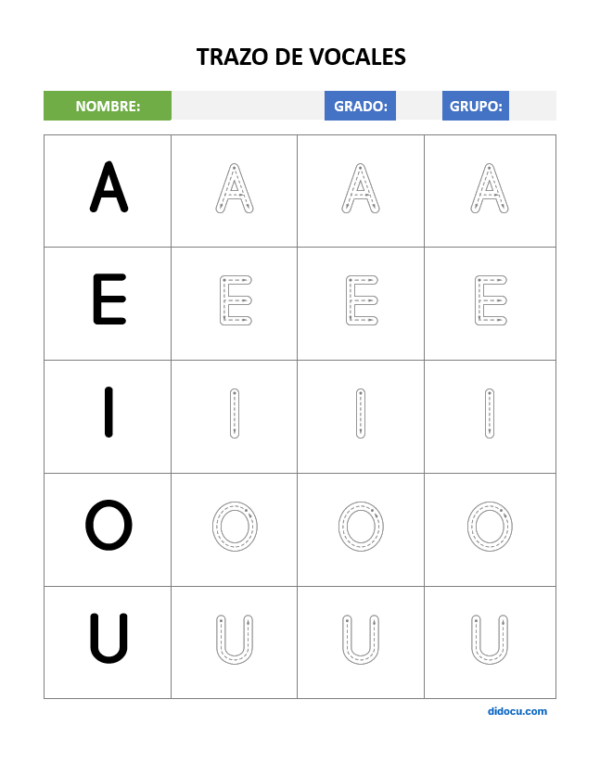 Plantilla de Trazo de Vocales para Imprimir en Word y PDF [GRATIS] | didocu