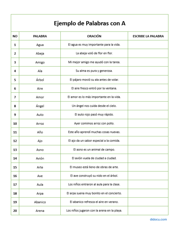 Palabras con La Letra A para Niños para Imprimir Gratis | didocu