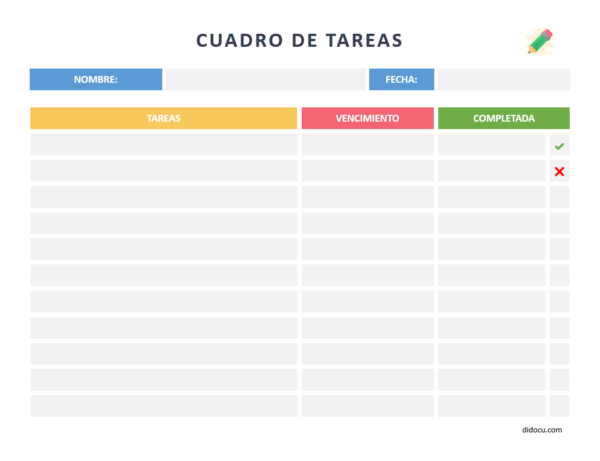 Plantilla de Cuadro de Tareas Editable en Word Gratis | didocu
