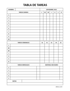 Plantilla de Tabla de Tareas en Word [GRATIS] | didocu