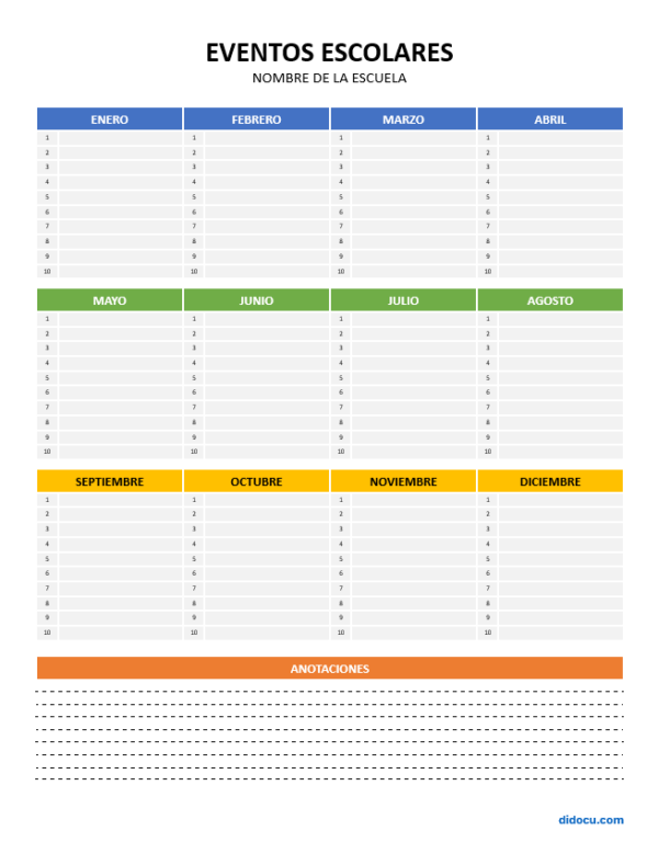 Plantilla de Calendario de Eventos Escolares en Word [GRATIS] | didocu