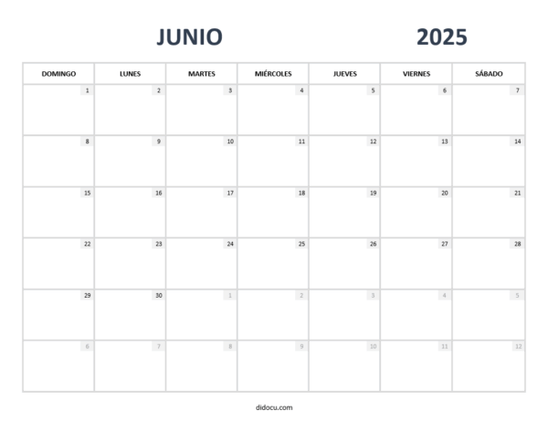 Calendario Junio 2025 en Word [GRATIS] | didocu