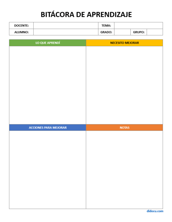 Plantilla de Bitácora de Aprendizaje en Word y PDF Gratis | didocu